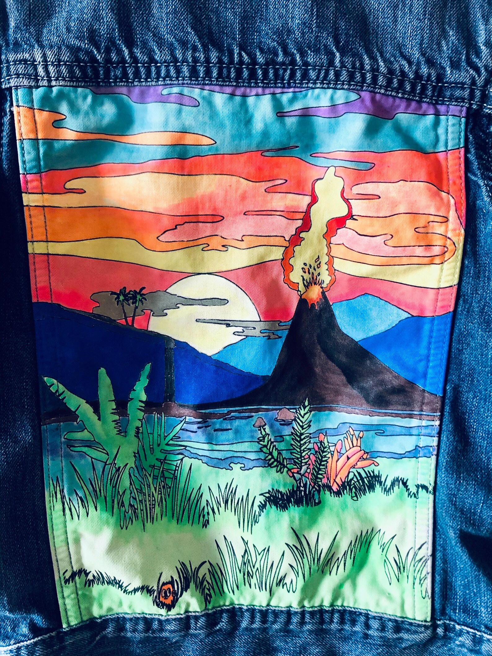 One of a Kind Hand Painted Kid's Denim Jacket Volcano - Etsy