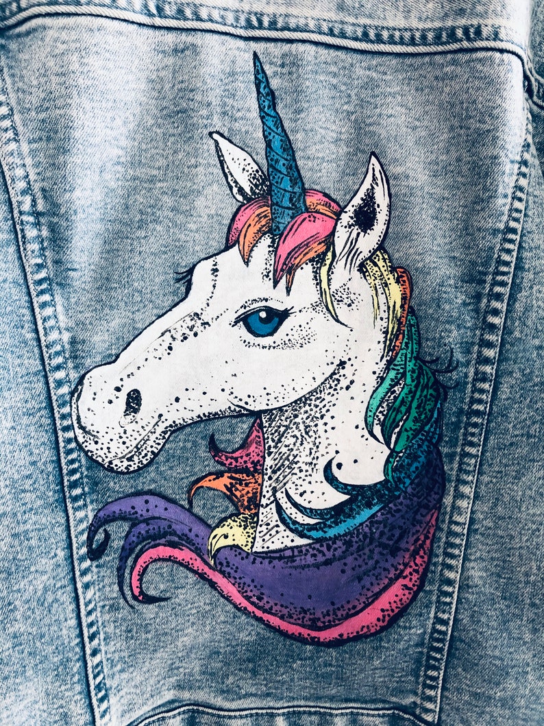 Hand Painted Kids Denim Jacket Unicorn - Etsy