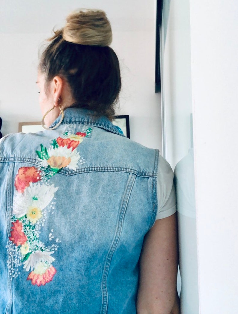 Hand Painted Women's Denim Vest Floral Crown - Etsy
