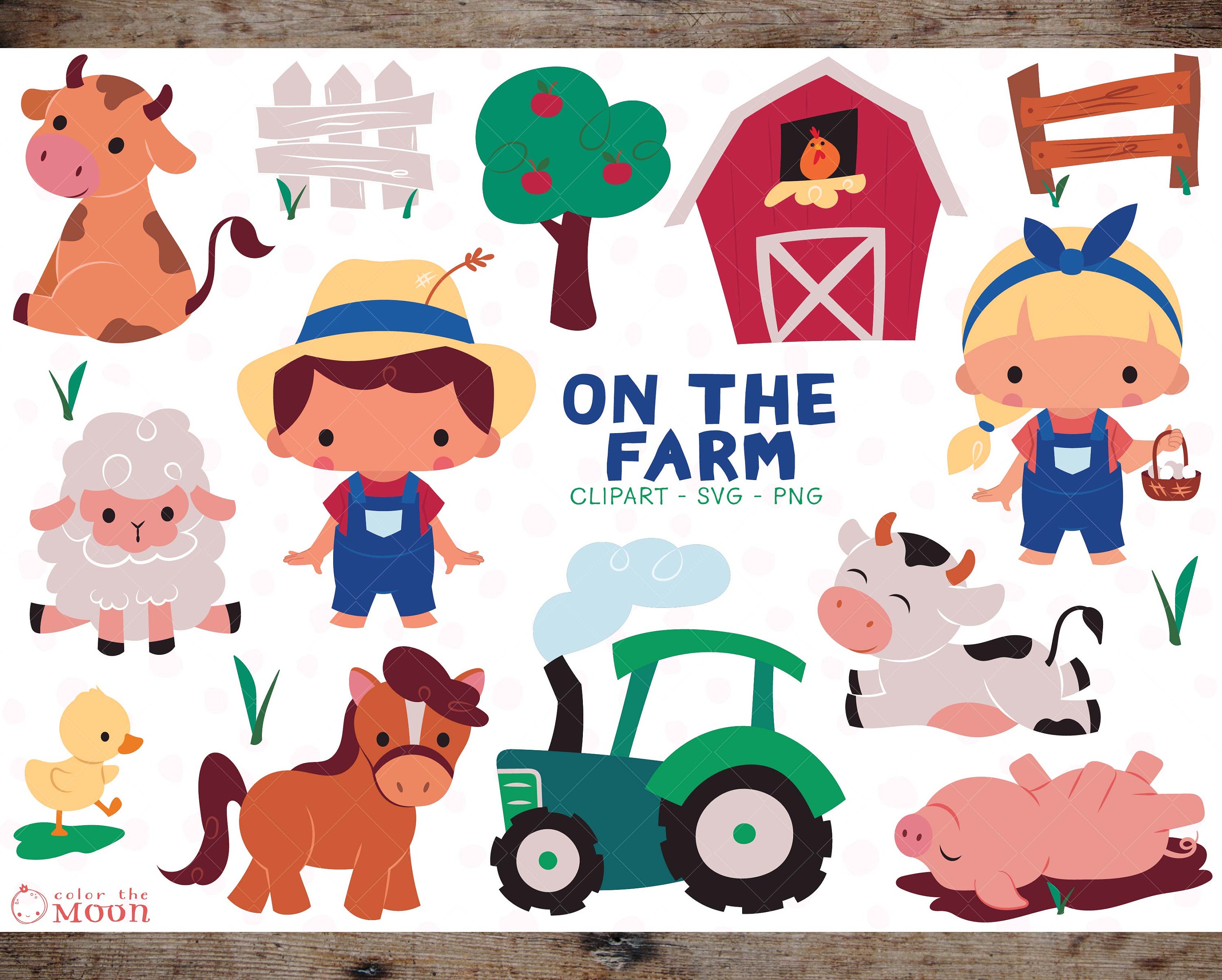On the Farm Clipart, SVG, Farmer Vector Graphics, Farm Digital Clip Art ...