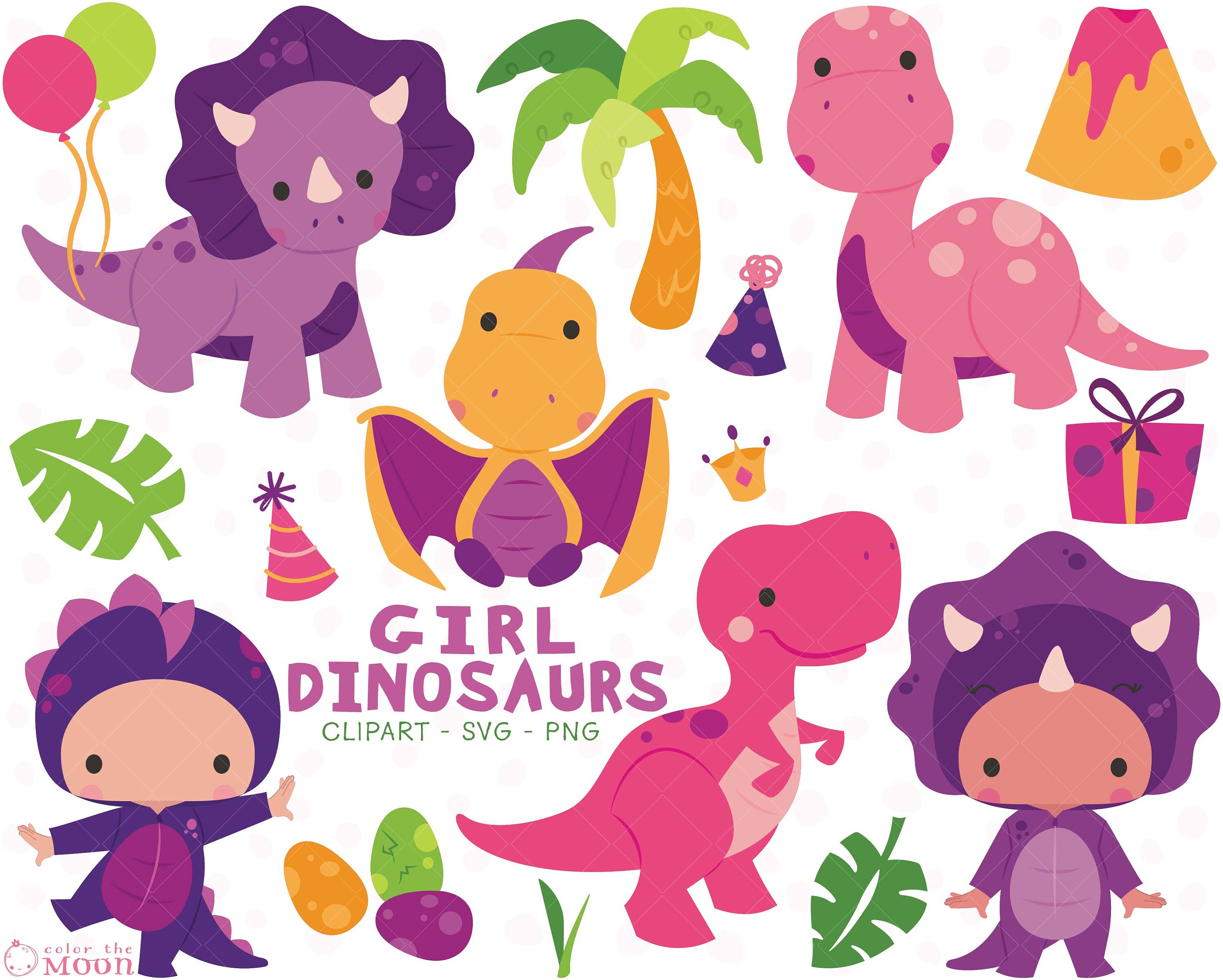 Girl Dinosaurs Clipart, SVG, Dino Vector Graphics, Dinosaur Digital ...