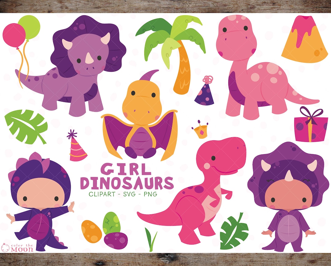 Girl Dinosaurs Clipart, SVG, Dino Vector Graphics, Dinosaur Digital ...