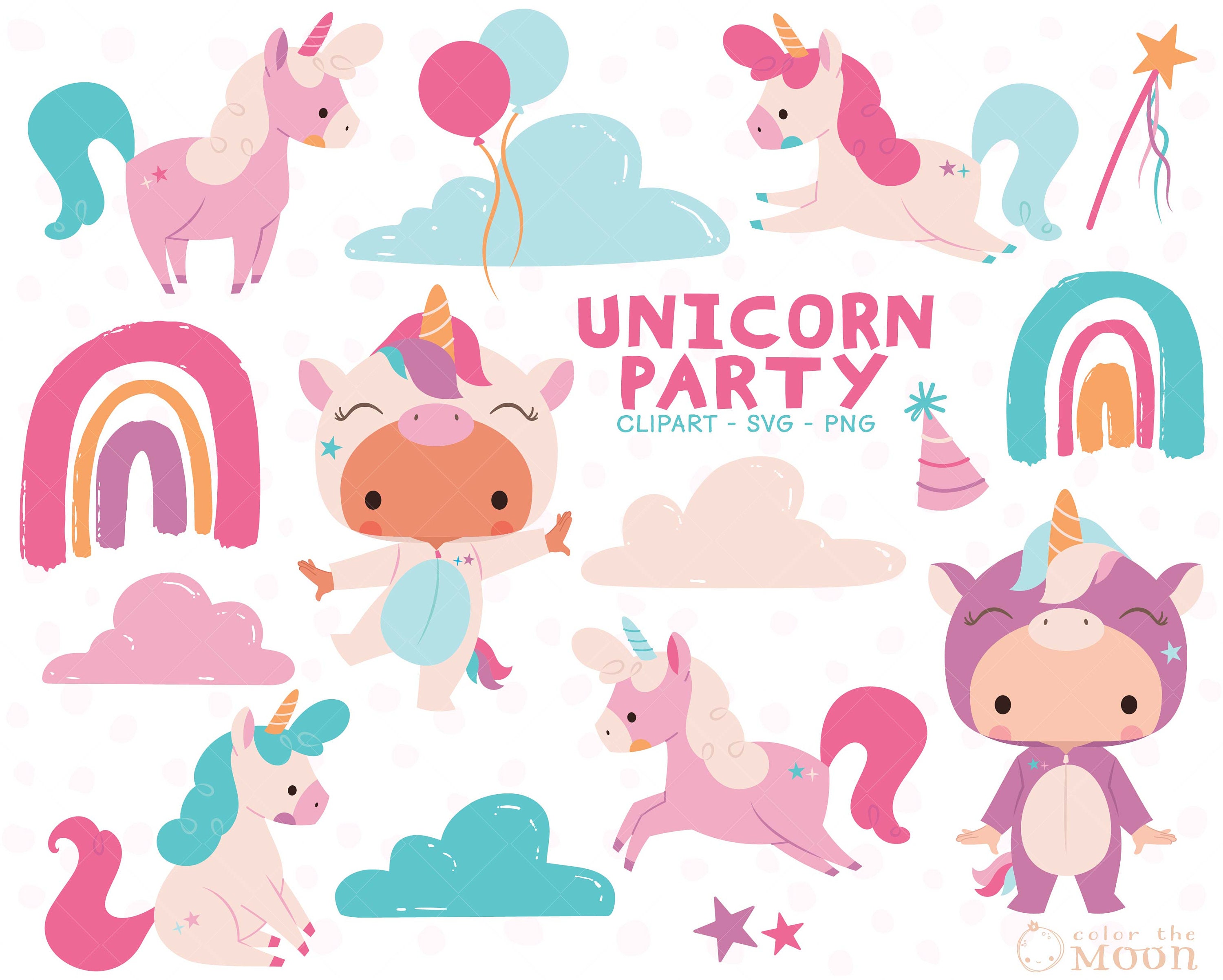 Unicorn Party Clipart, SVG, Unicorn Vector Graphics, Rainbow Digital ...