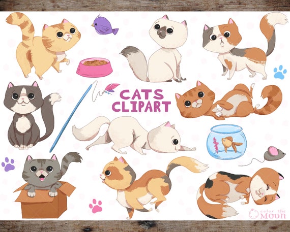 Cats Clipart Kitten Digital Graphics Cat Digital Clip Art | Etsy