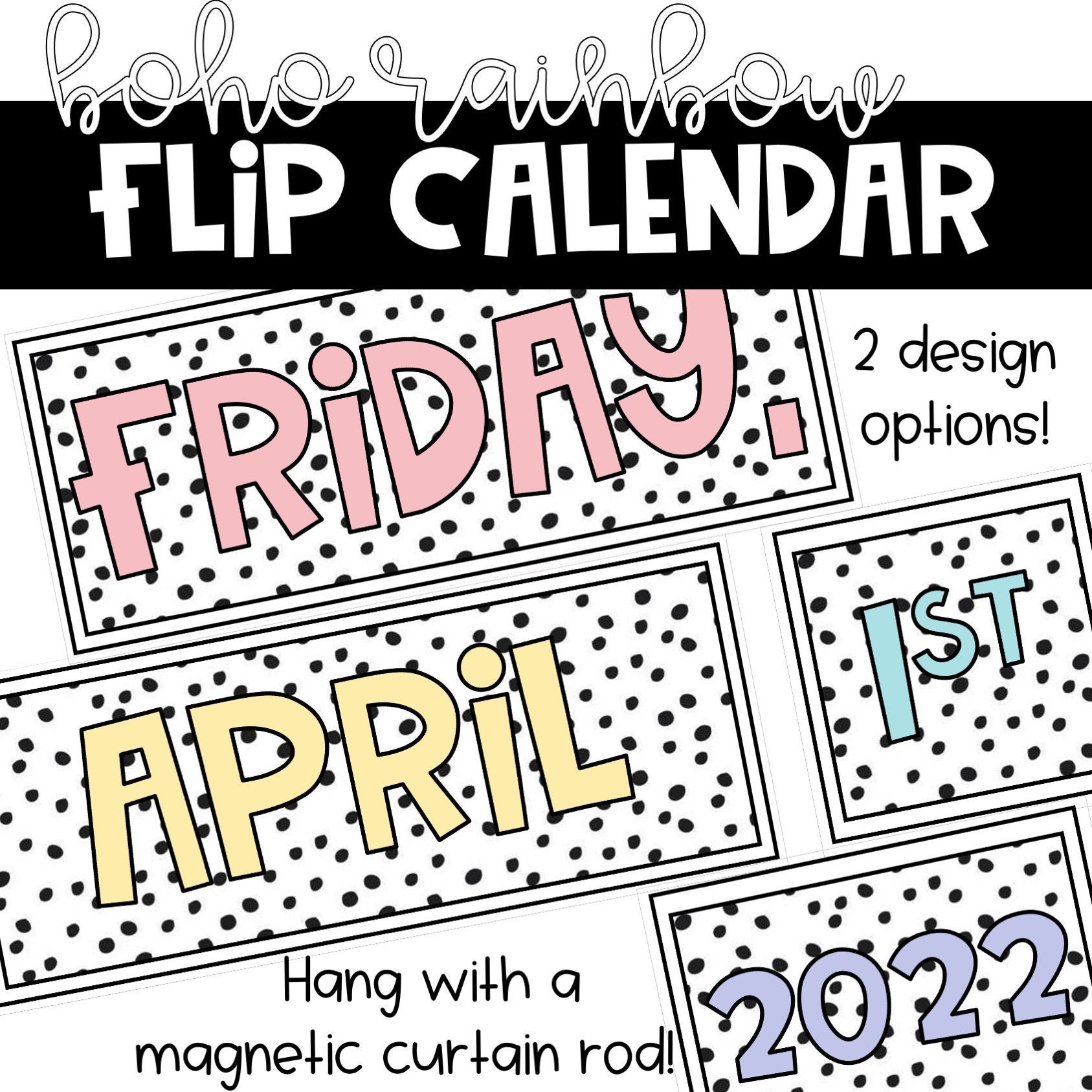 Boho Rainbow Classroom Flip Calendar - Etsy