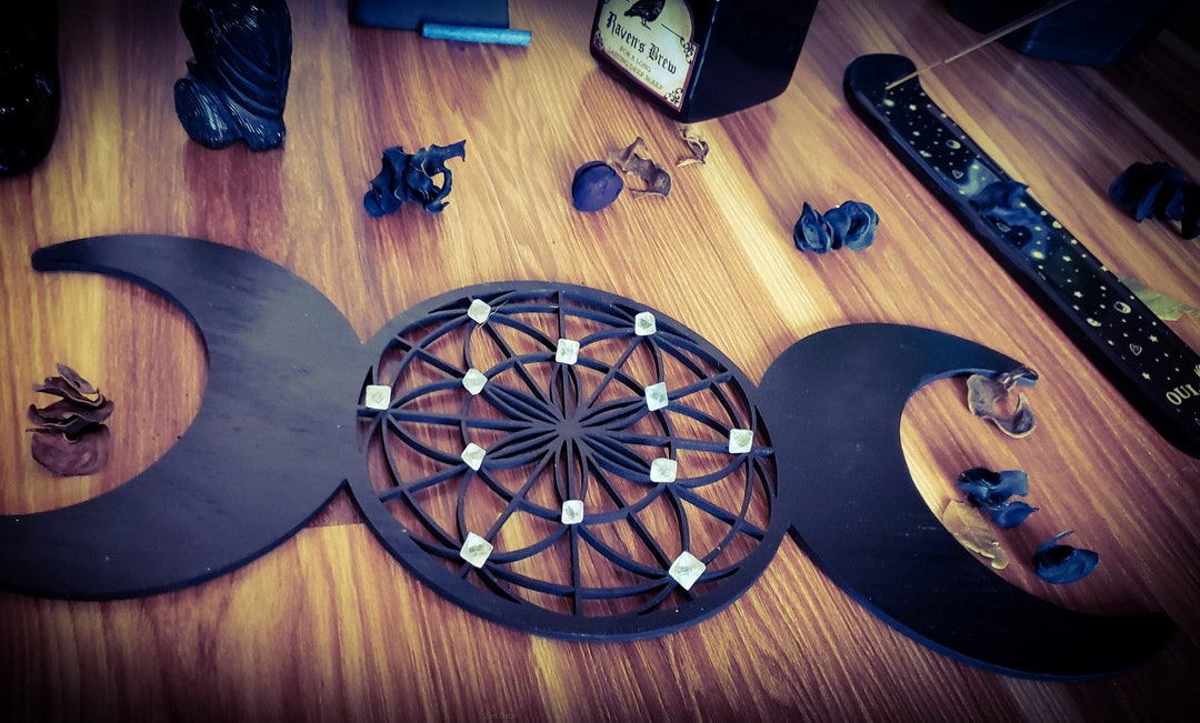 Black Triple Moon Crystal Grid - Etsy