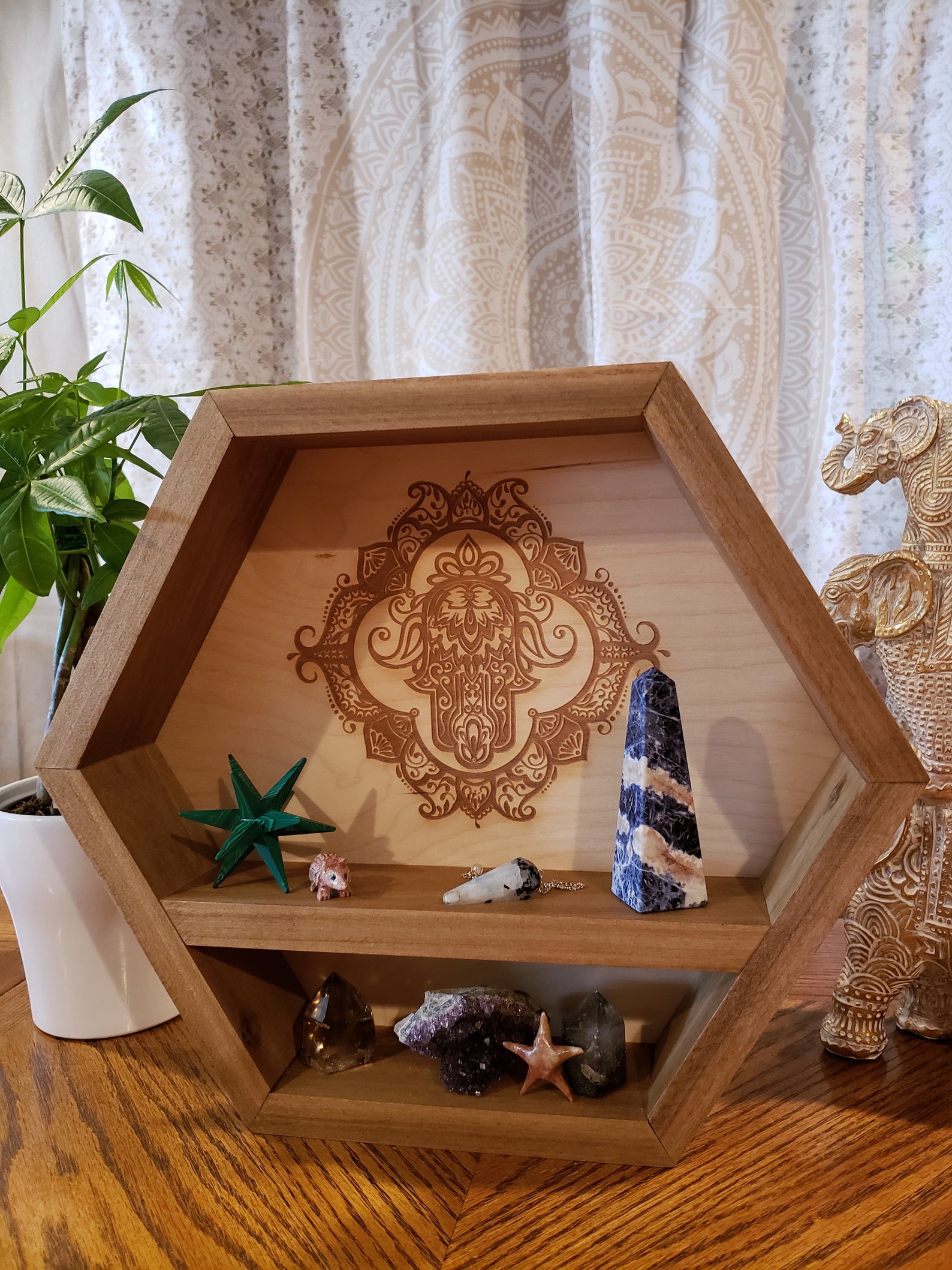 Hamsa Engraved Hexagon Crystal Shelf 13.5" Tall - Etsy