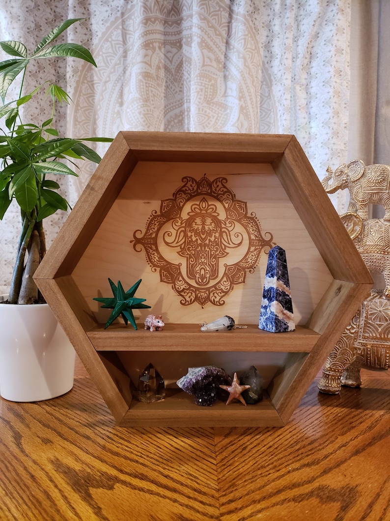 Hamsa Engraved Hexagon Crystal Shelf 13.5" Tall - Etsy