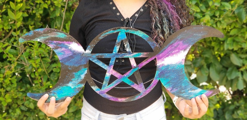 Hand Painted Triple Moon Pentacle Wall Hanging - Etsy
