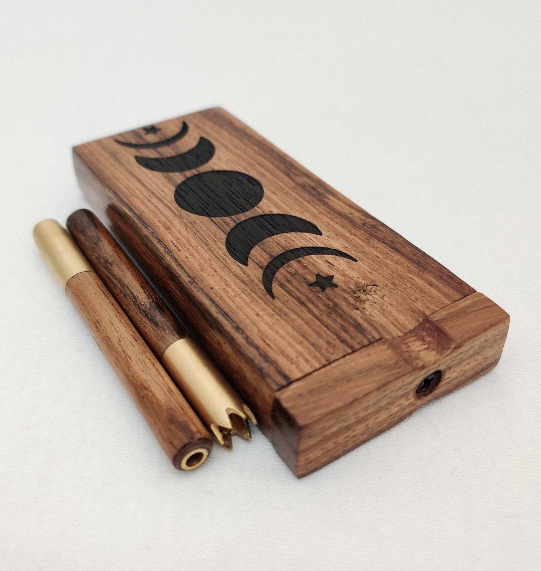 Moon & Star Cannonball Wood One Hitter Dugout Stash Box, Brass Bat W ...