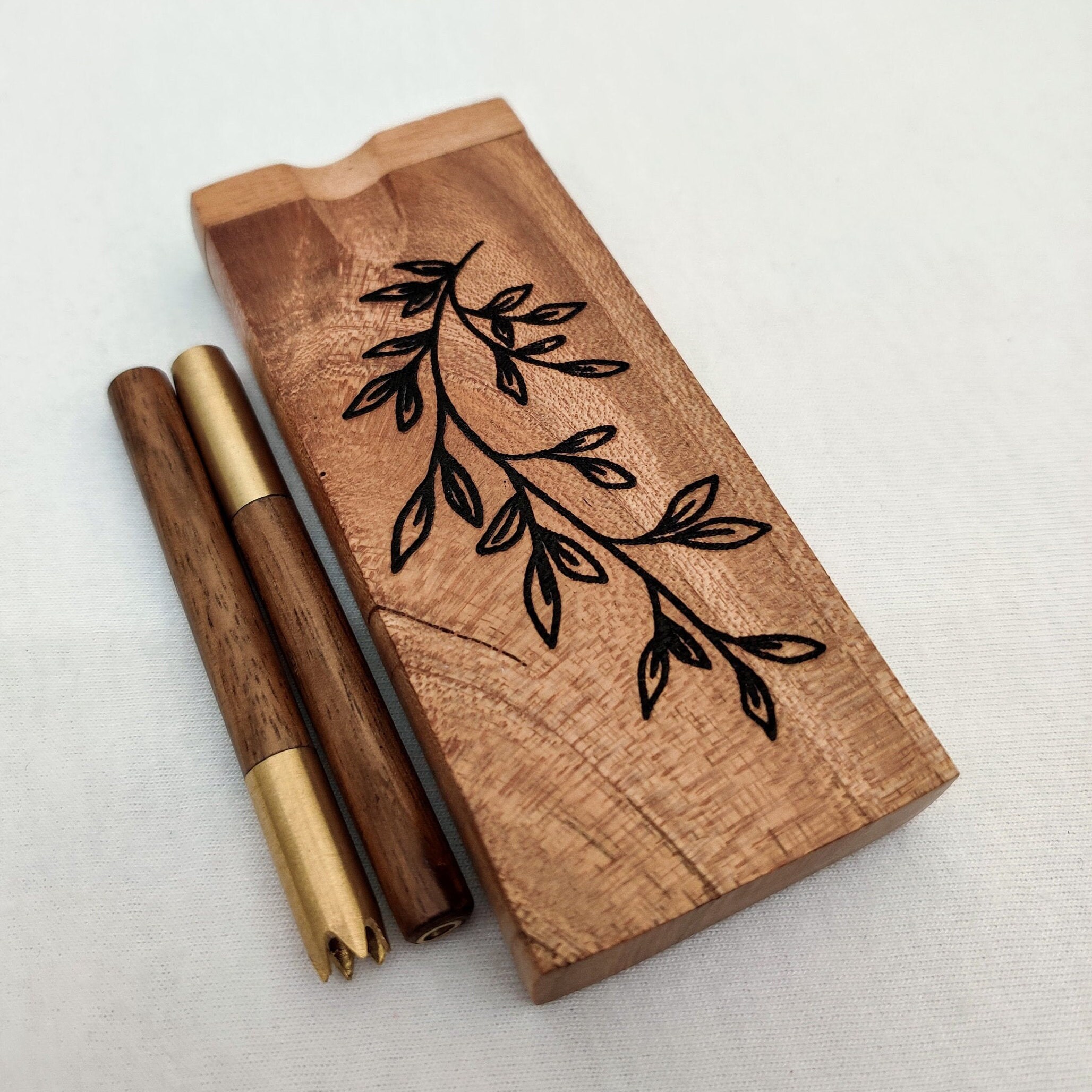 Teak Wood Branch One Hitter Dugout Stash Box Brass Bat W/ - Etsy
