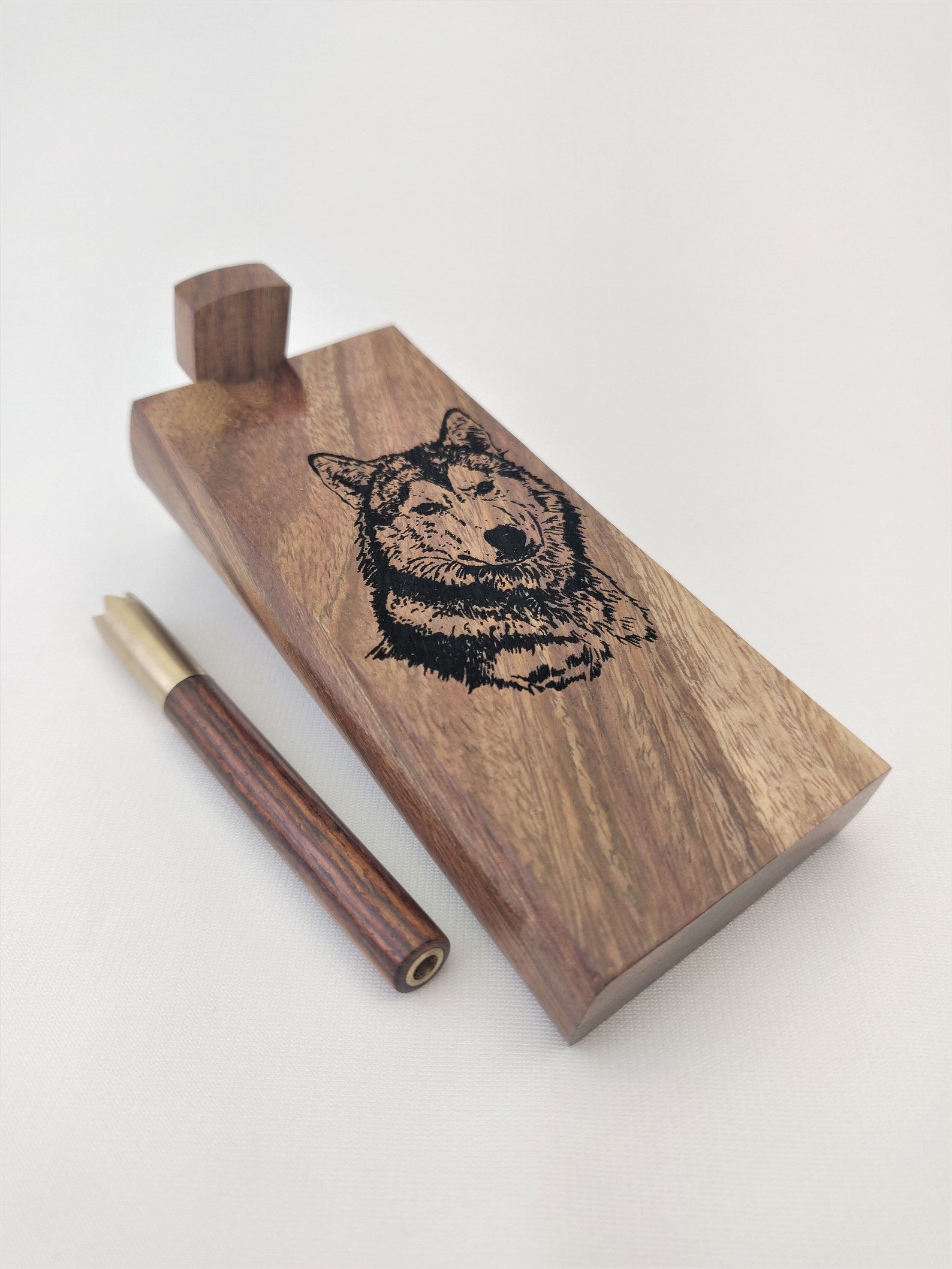 Wolf One Hitter Wooden Dugout Stash Box Brass Bat W/ Wood - Etsy