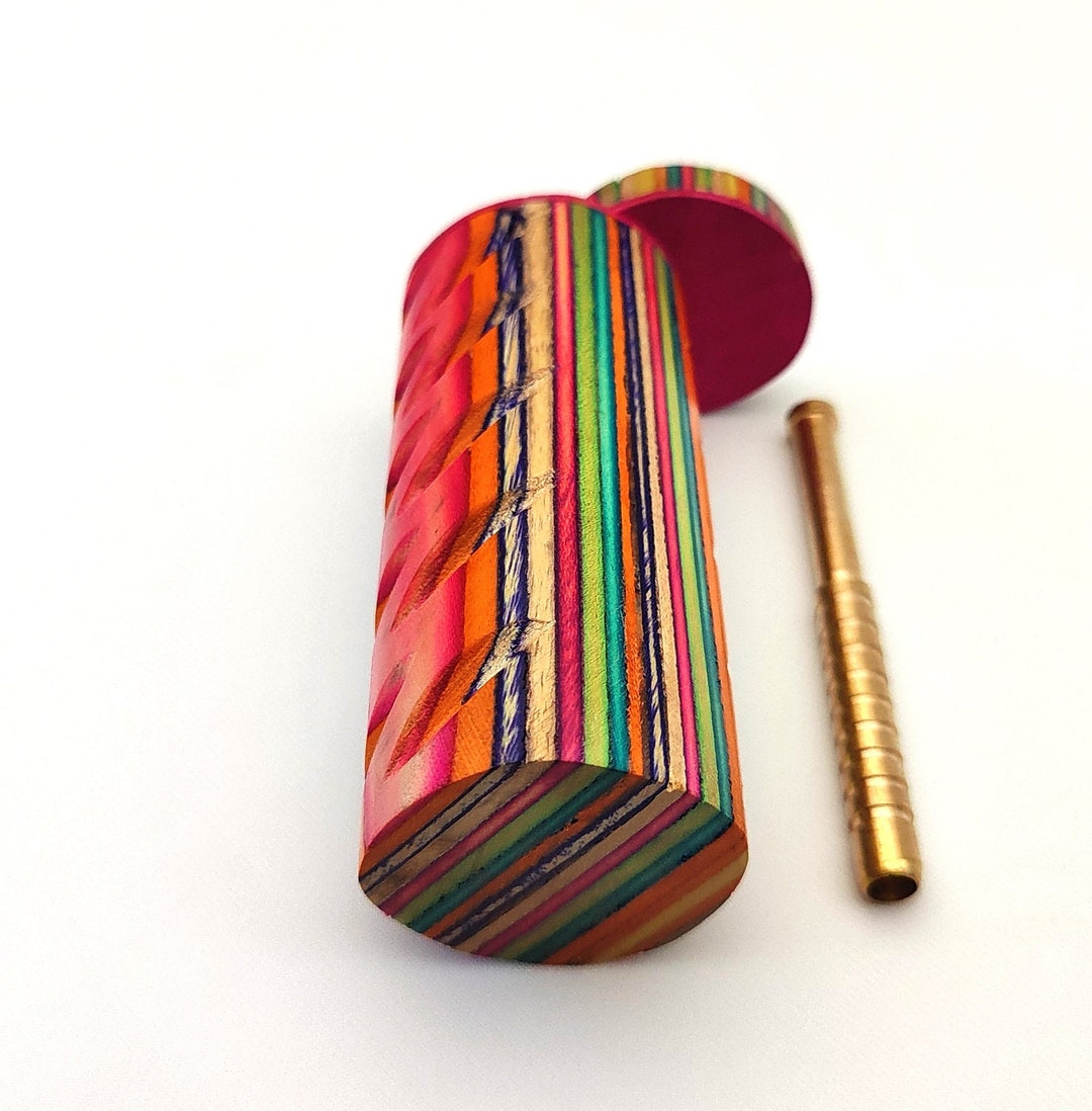 Rainbow Dugout 4" Round Stash Box With Solid Brass One Hitter Pipe +10 ...