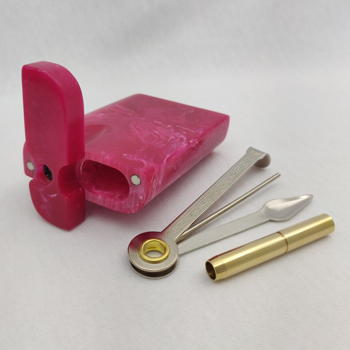 Acrylic Pink One Hitter Dugout Stash Box Magnetic Lid Brass - Etsy