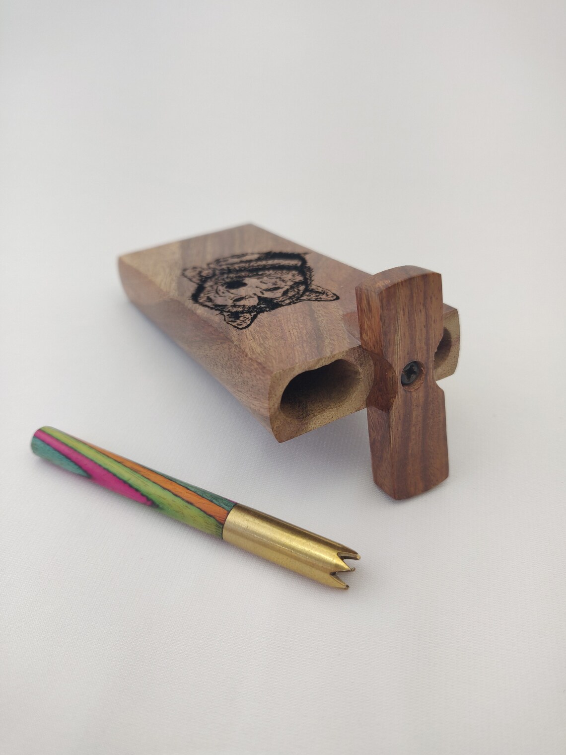 Wolf One Hitter Wooden Dugout Stash Box Brass Bat W/ Wood | Etsy