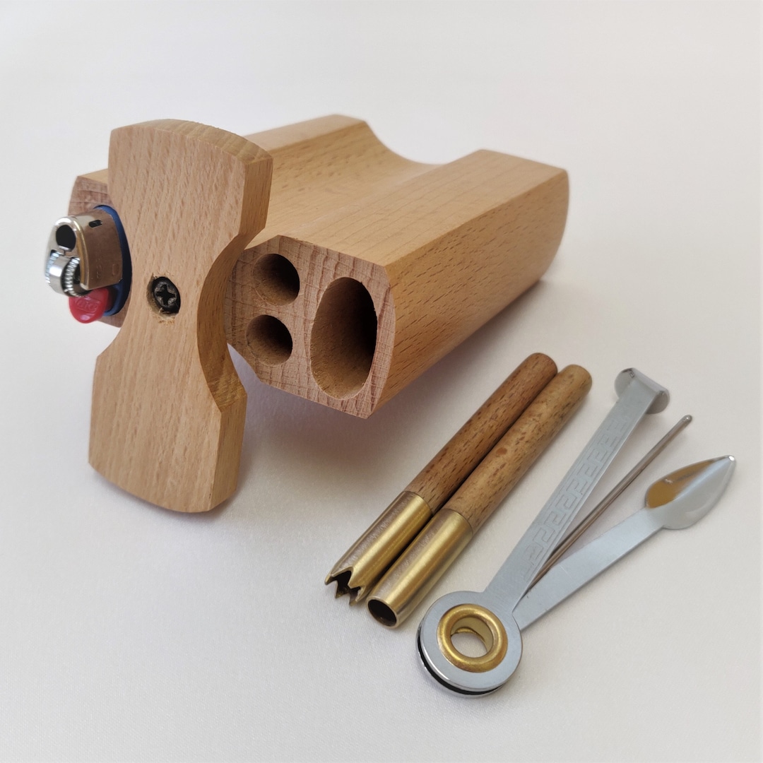 Beech Wood Dugout Stash Box With Lighter, 2 Brass and Beech Wood One ...