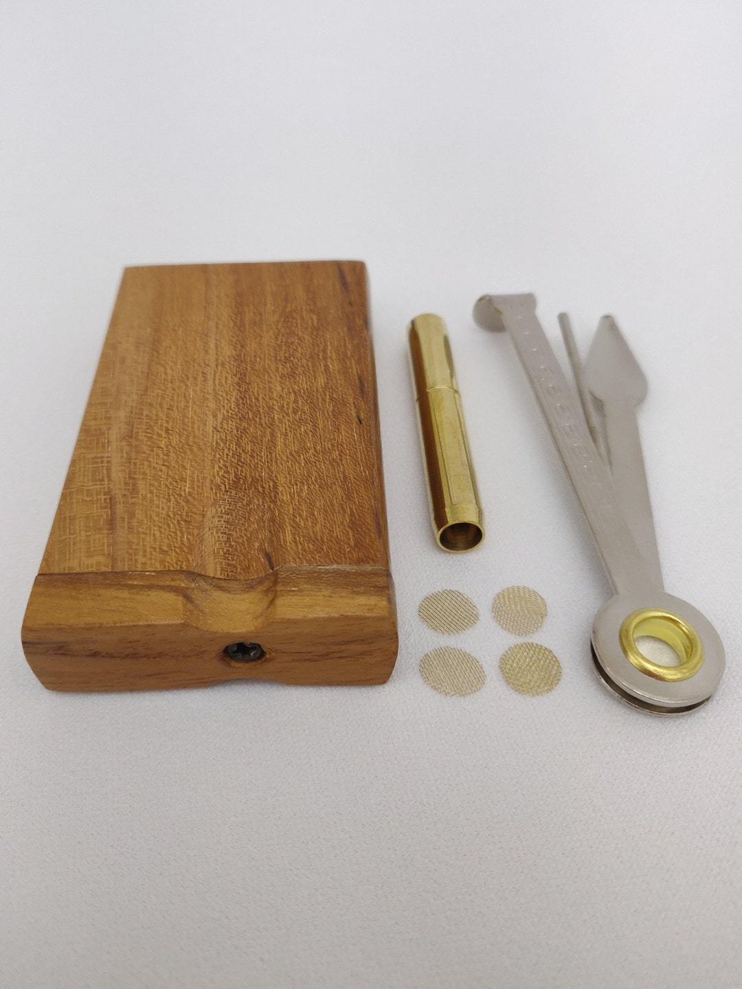 Brown Teak Wood 3" Dugout Stash Box + Your Choice of 1-4 One Hitter ...