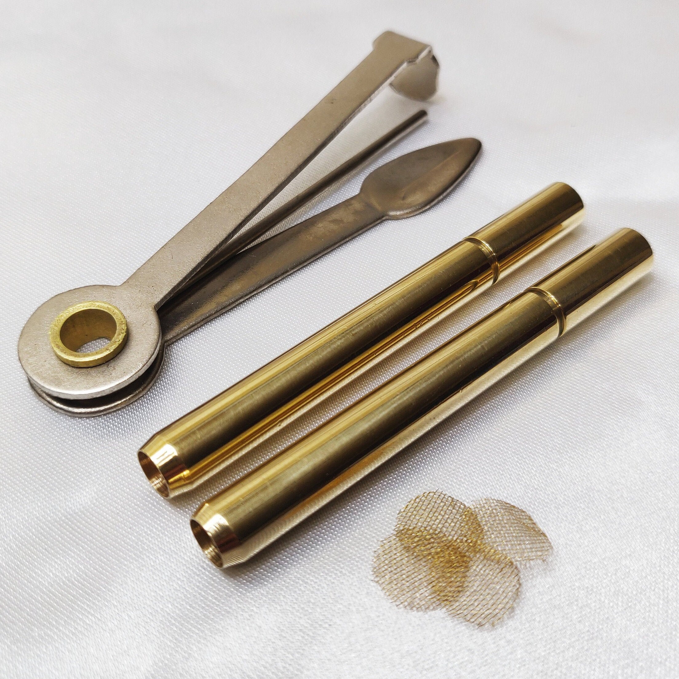 Brass One Hitter Dugout Set 2 Brass Smoking Pipes Dugout W/ - Etsy