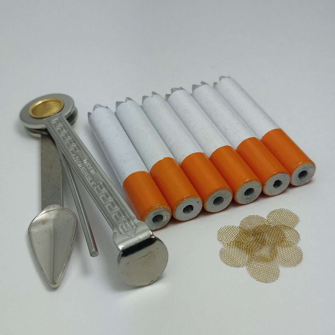 6 Pk Grinder Tip Dugout One Hit Bats +cleaning Tool +24 Pipe Screens ...