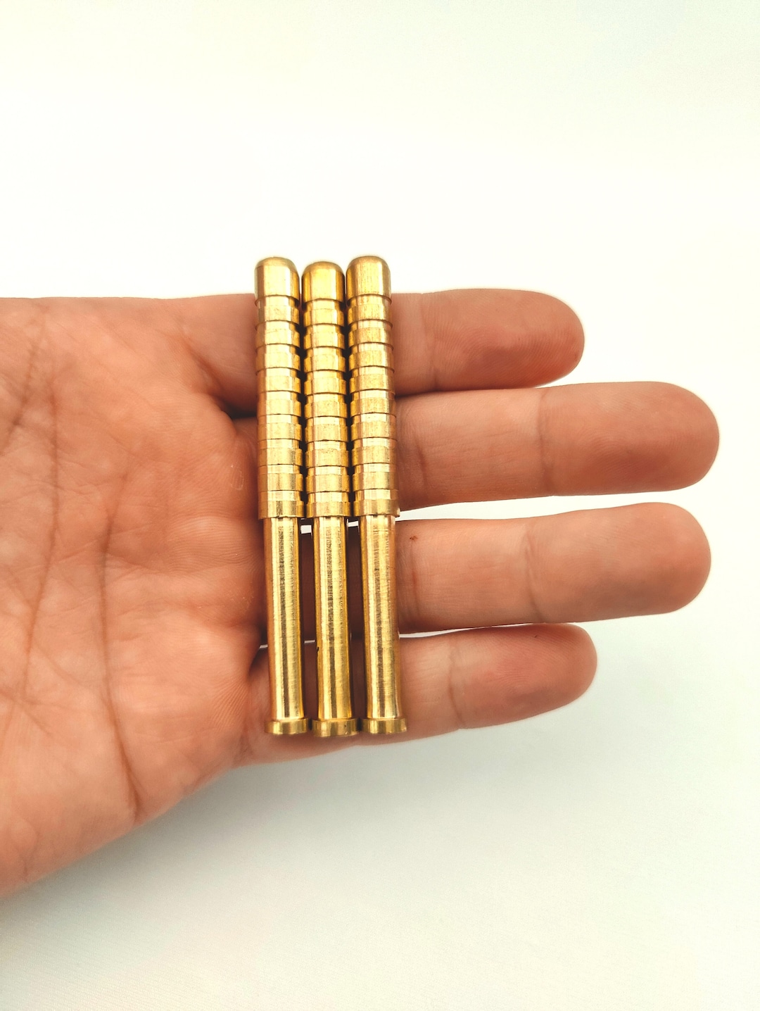 3" Brass Ribbed One Hitter - Smoking Pipe, Portable Pipe for Dugout Box ...