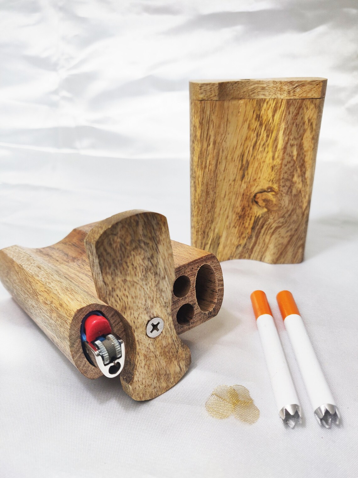 Mango Wood Dugout Smoke Box, 2 One Hitter Bats, Slot for Mini Lighter ...