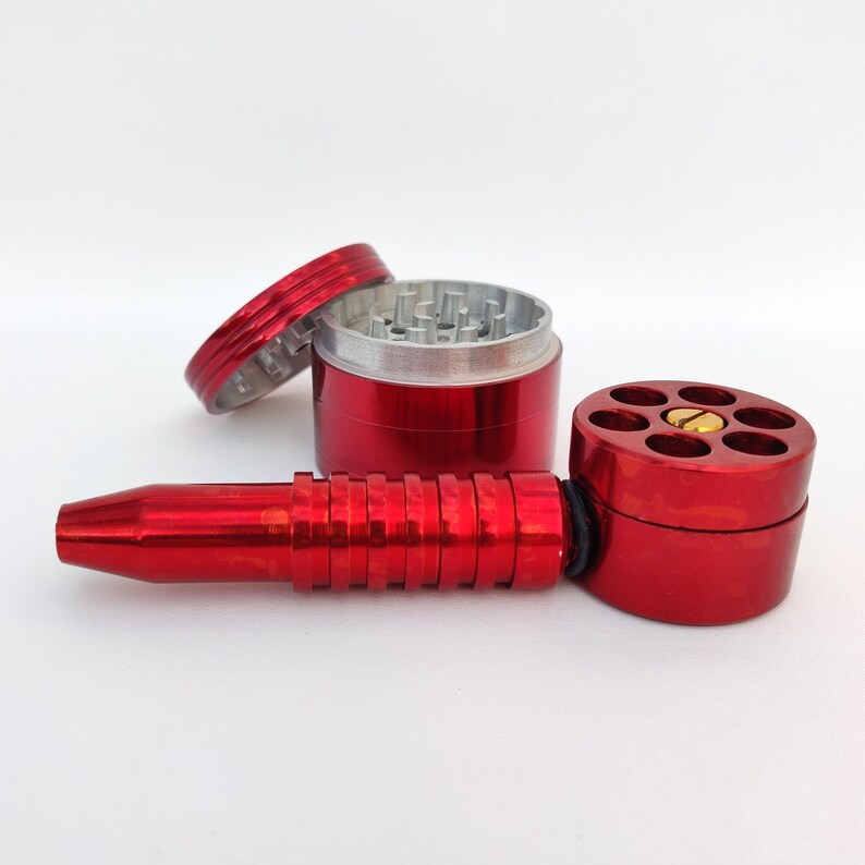 6 Bowl Red Smoking Pipe Set With Metal Grinder Dust Catcher - Etsy