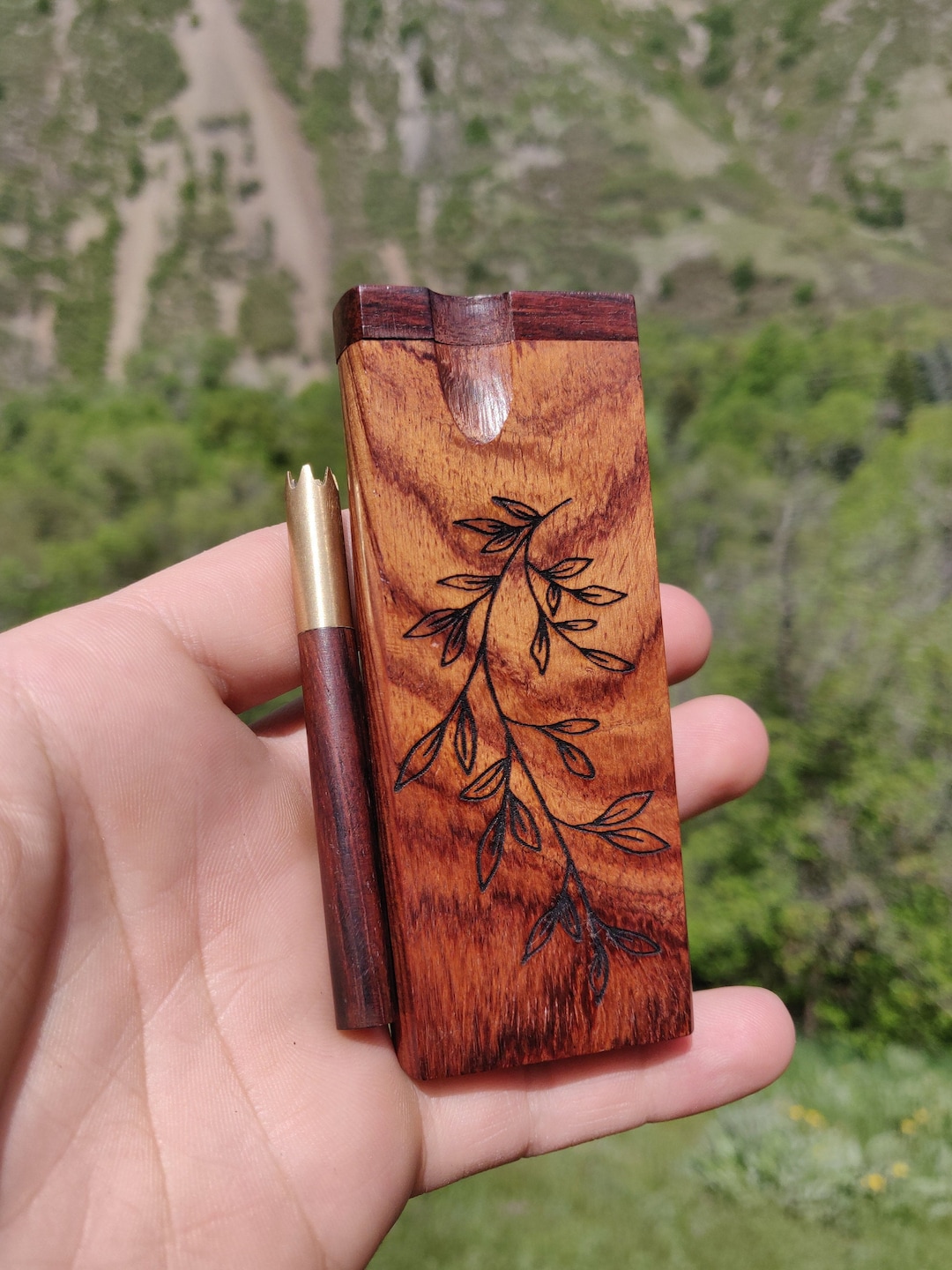 Branch Engraved Rosewood Dugout Stash Box One Hitter Pipes, 4 Mini ...