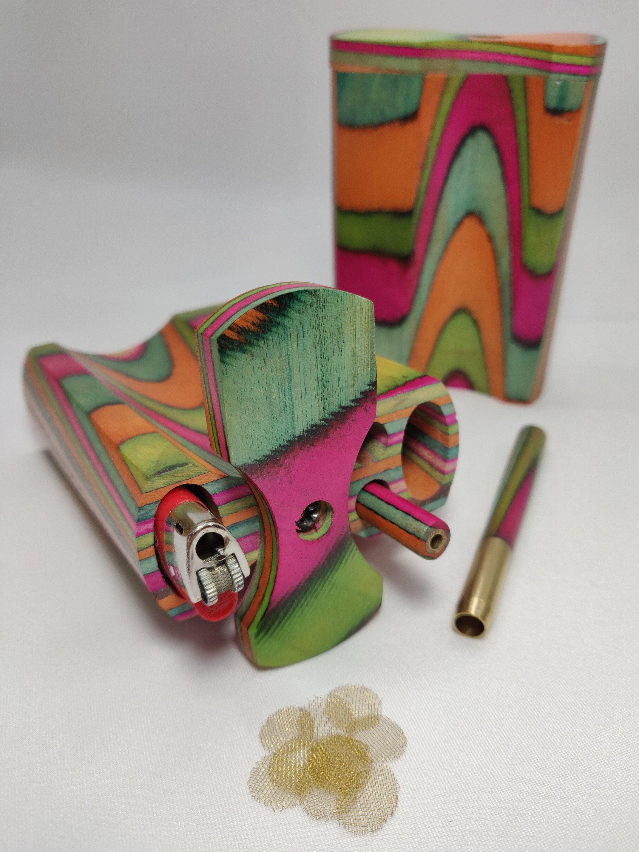 Large Rainbow Dugout Stash Box (4in) W/ 2 Brass One Hitter Bats W ...