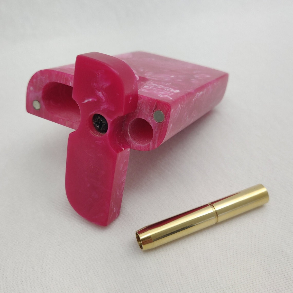 Acrylic Pink One Hitter Dugout Stash Box Magnetic Lid Brass - Etsy