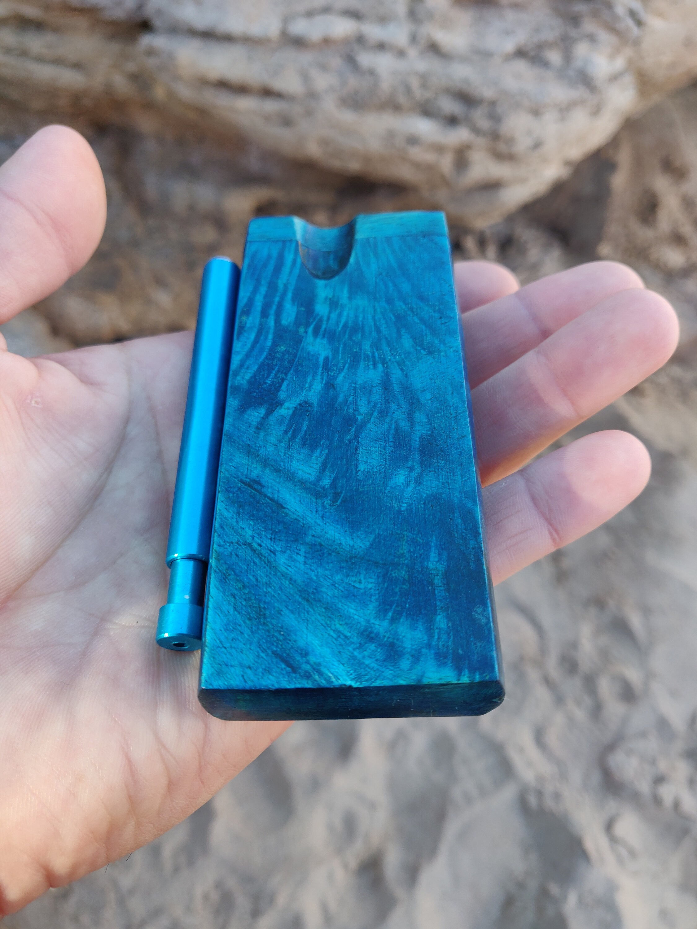 Blue Mango Wood Dugout Stash Box w/ Push to Clean One Hitter - Etsy