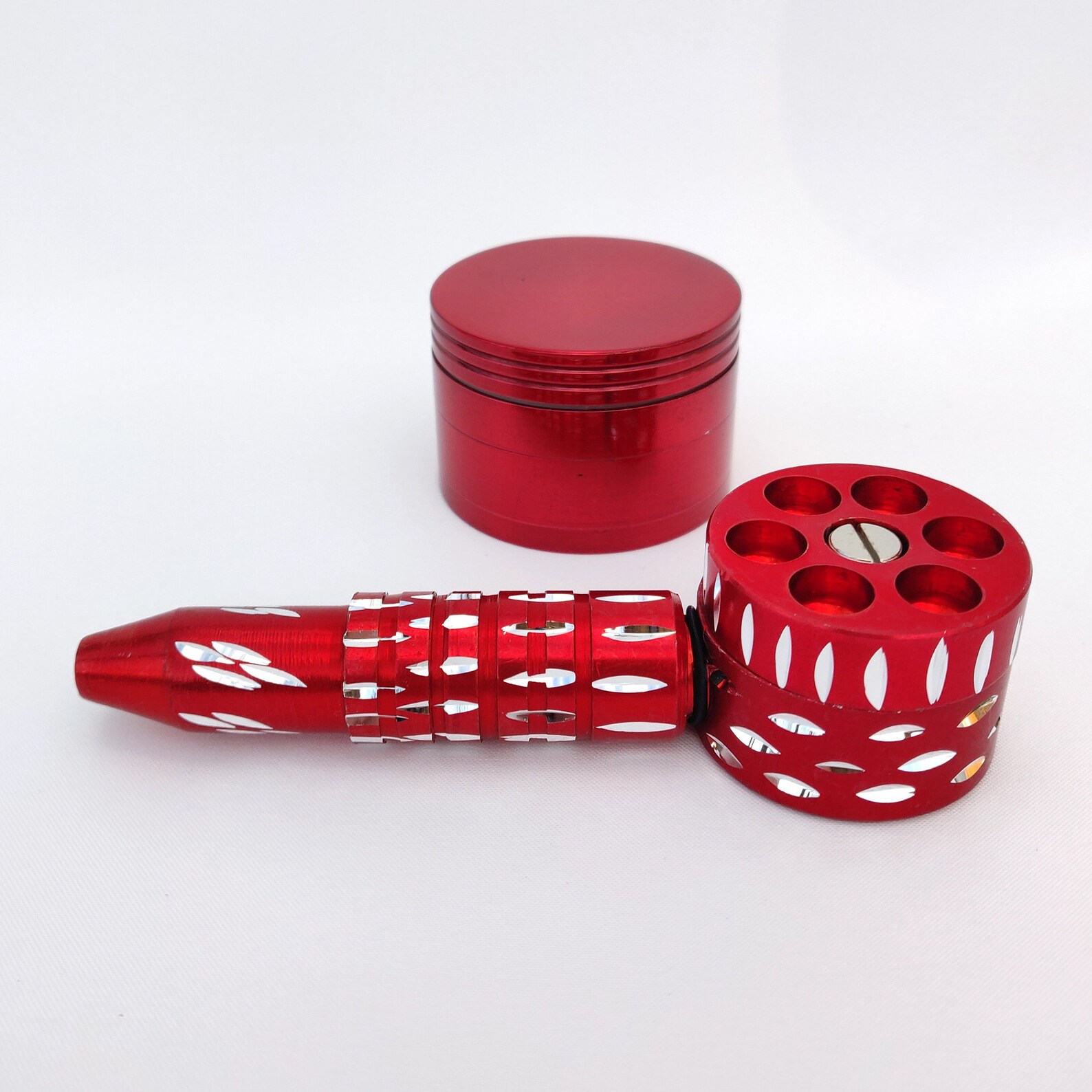 6 Bowl Red Smoking Pipe Set With Metal Grinder Dust Catcher - Etsy