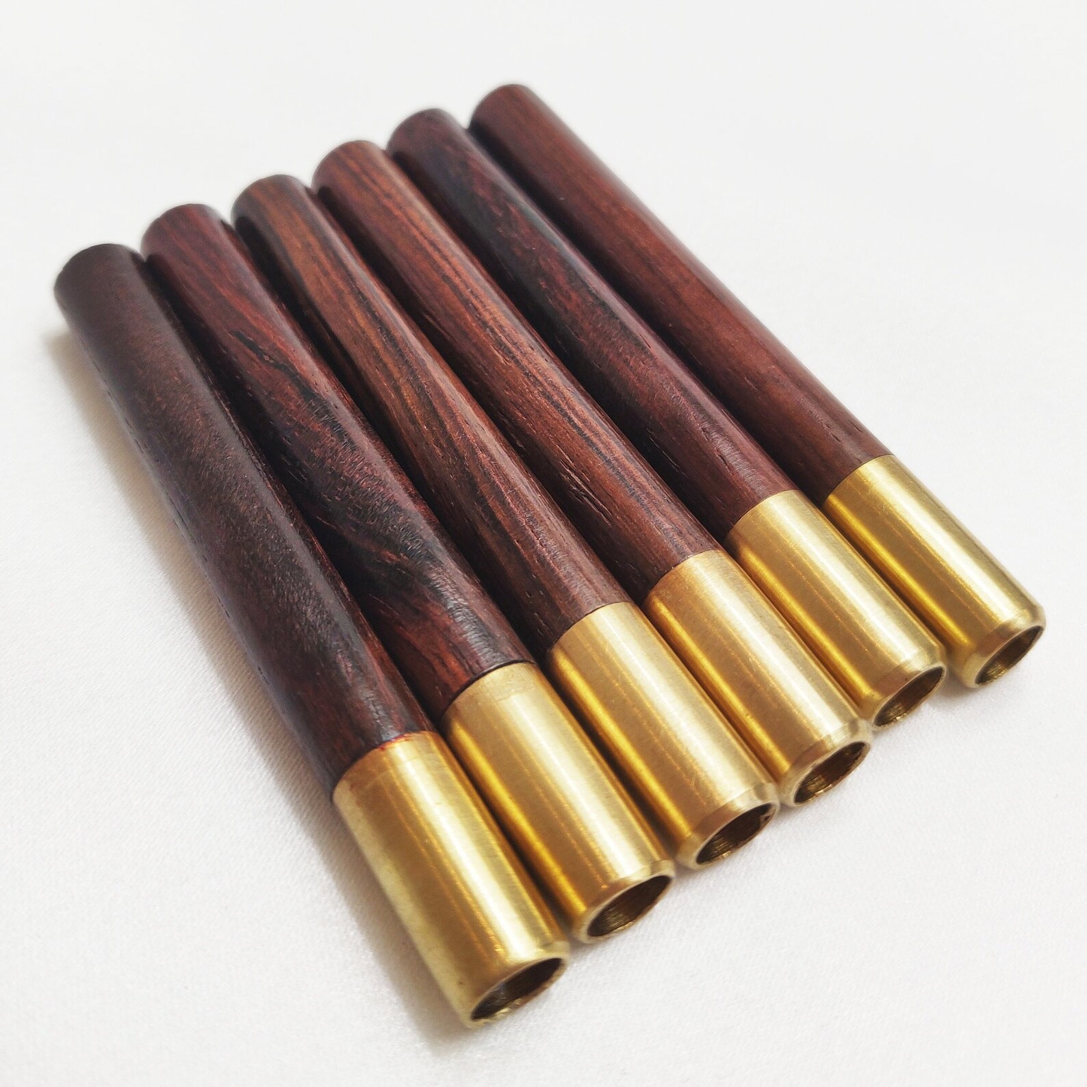 6 Brass One Hitter Pipes W/ Rosewood Adornment - Value Pack One Hitter ...