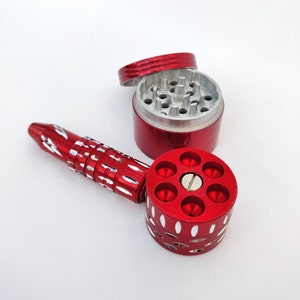 6 Bowl Red Smoking Pipe Set With Metal Grinder Dust Catcher Multi Bowl ...