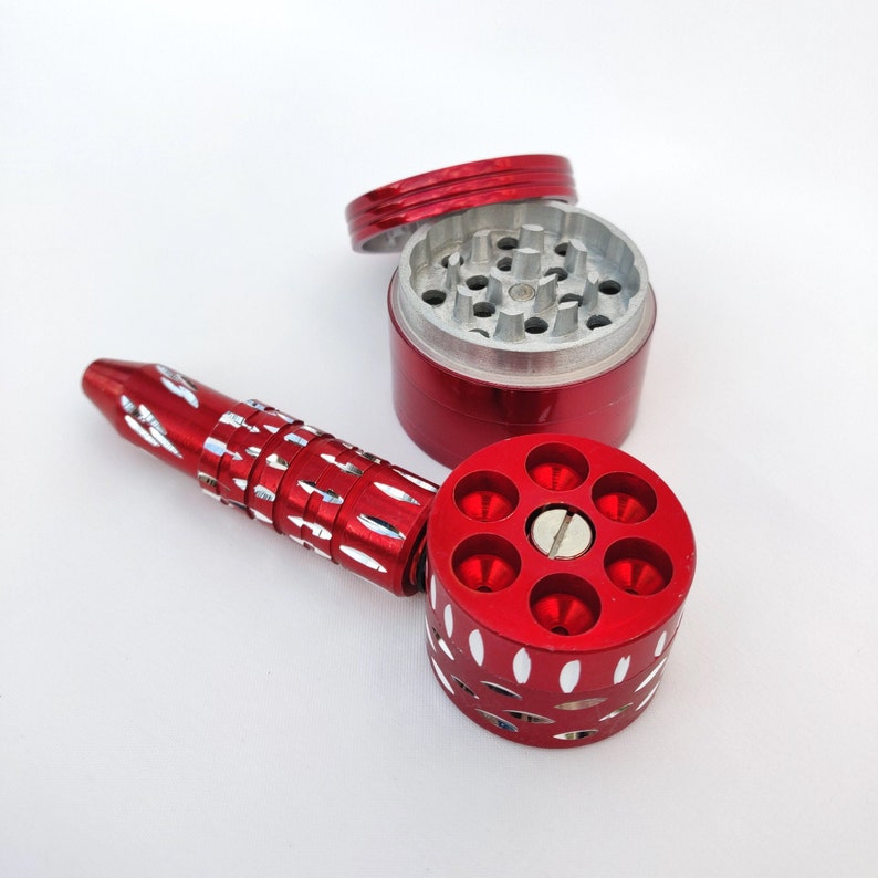 6 Bowl Red Smoking Pipe Set With Metal Grinder Dust Catcher - Etsy