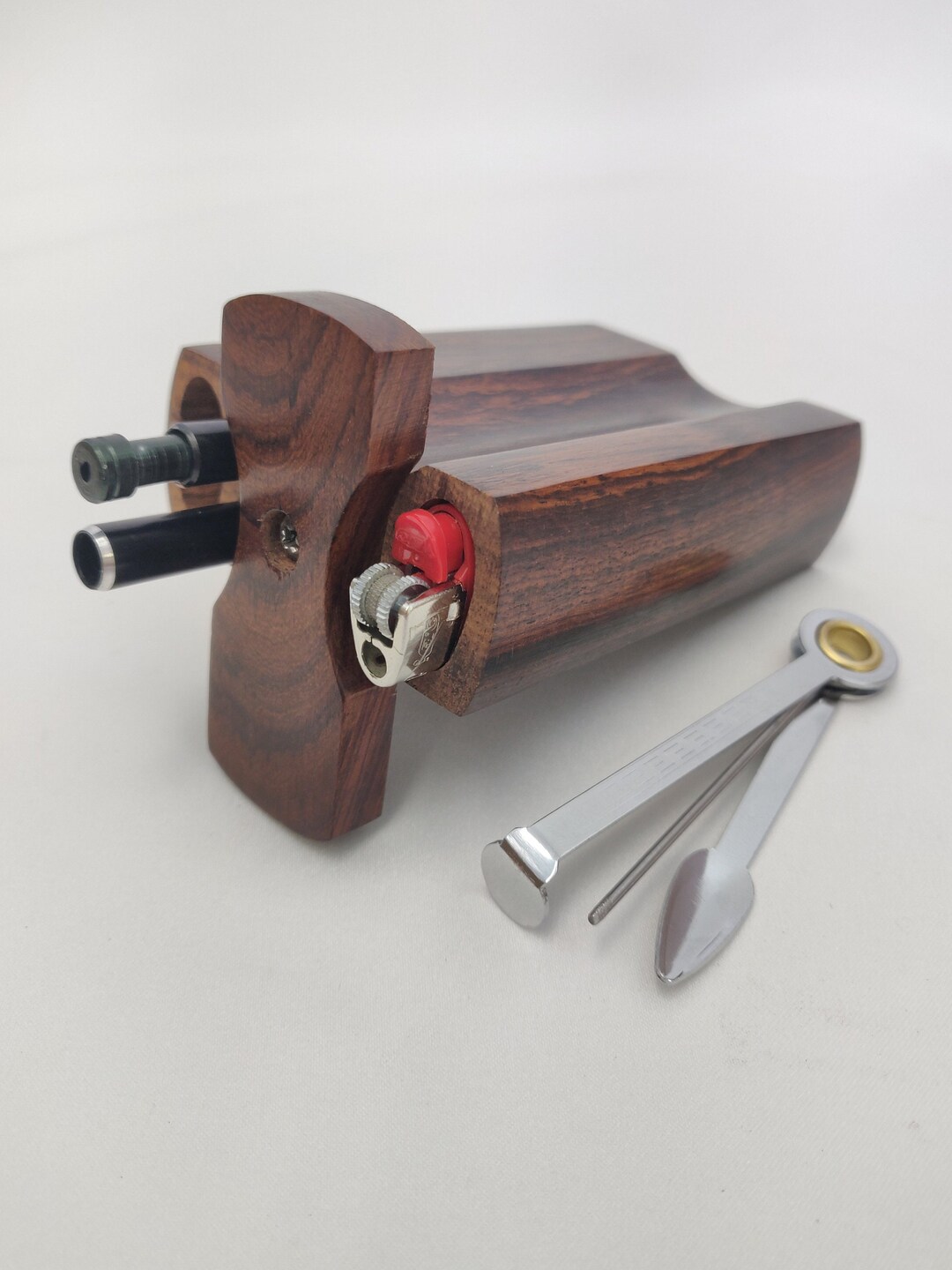 LRG Rosewood Dugout Stash Box With 2 Self-cleaning One Hitter Bats +10 ...