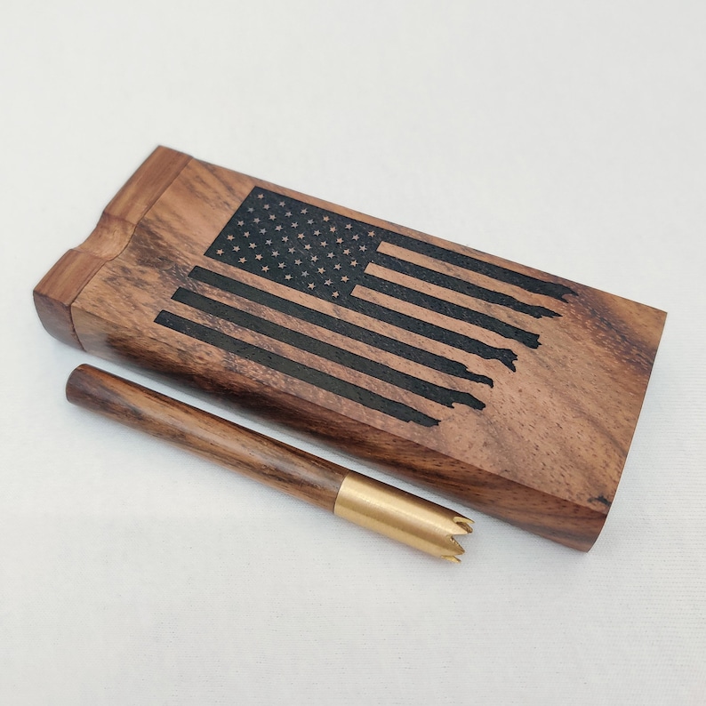 USA Flag Cannonball Wood One Hitter Dugout Stash Box Brass | Etsy