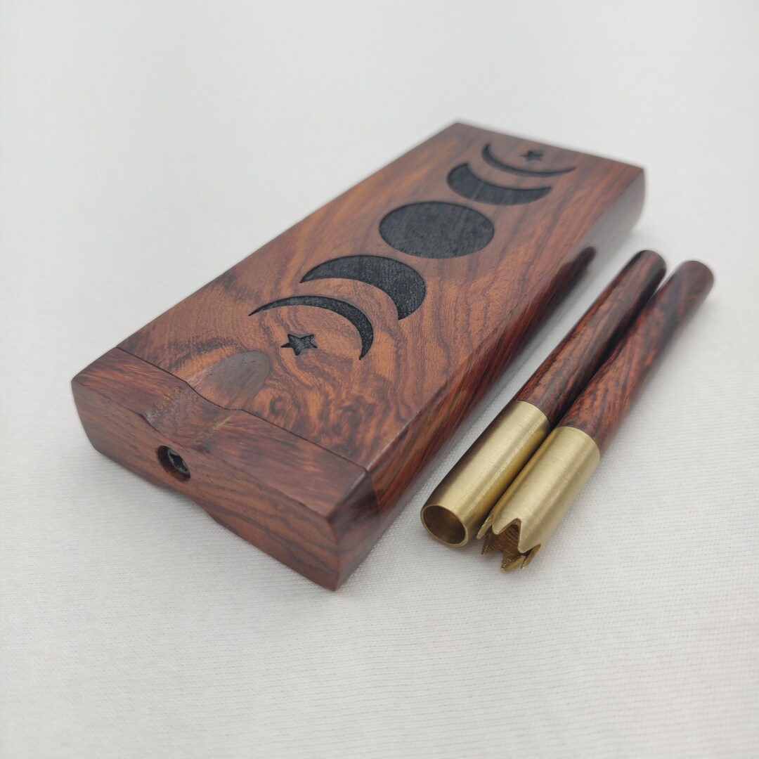 Moon & Star Rosewood Dugout Stash Box, Brass One Hitter Grinder Bat W ...