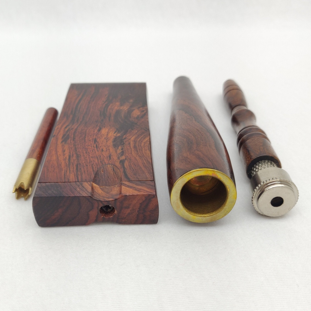 Exotic Rosewood Smoking Bundle, Includes: (1) Dugout Box, (1) Brass ...