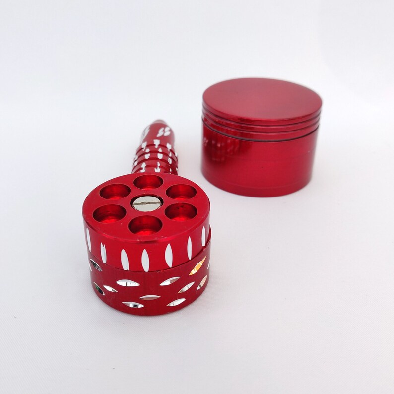 6 Bowl Red Smoking Pipe Set With Metal Grinder Dust Catcher - Etsy