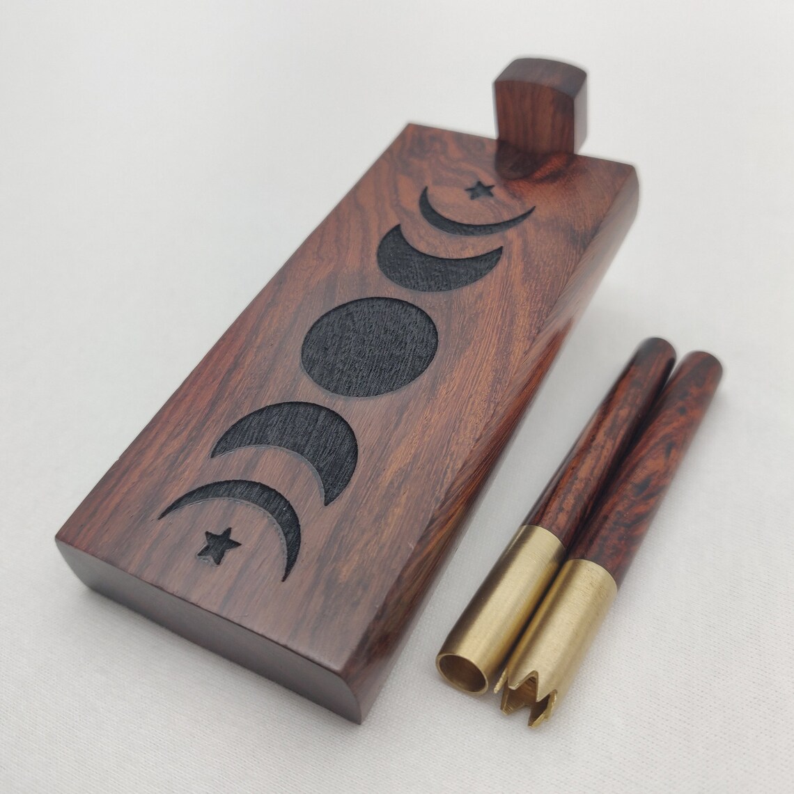 Moon & Star Rosewood Dugout Stash Box, Brass One Hitter Grinder Bat W ...