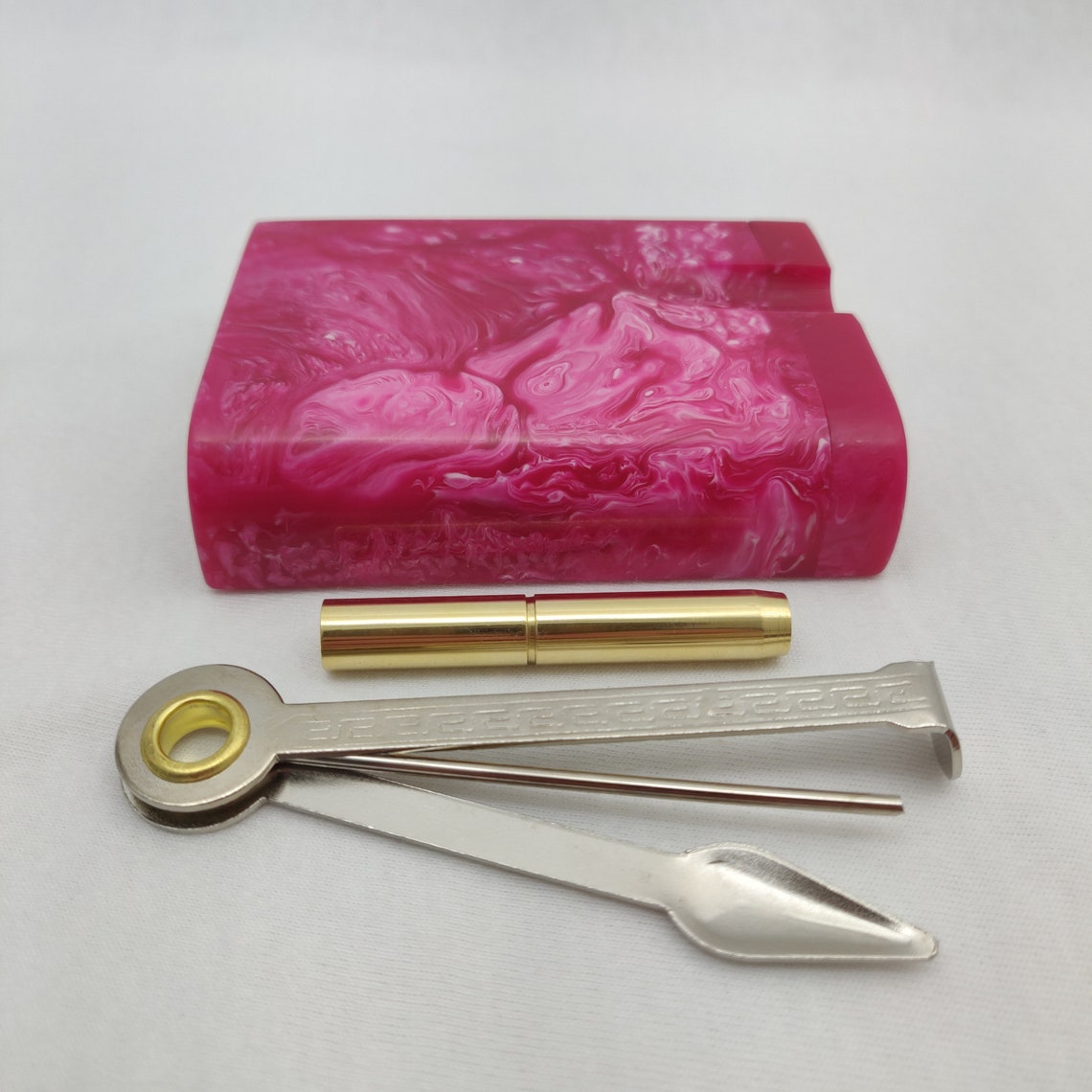 Acrylic Pink One Hitter Dugout Stash Box Magnetic Lid Brass - Etsy