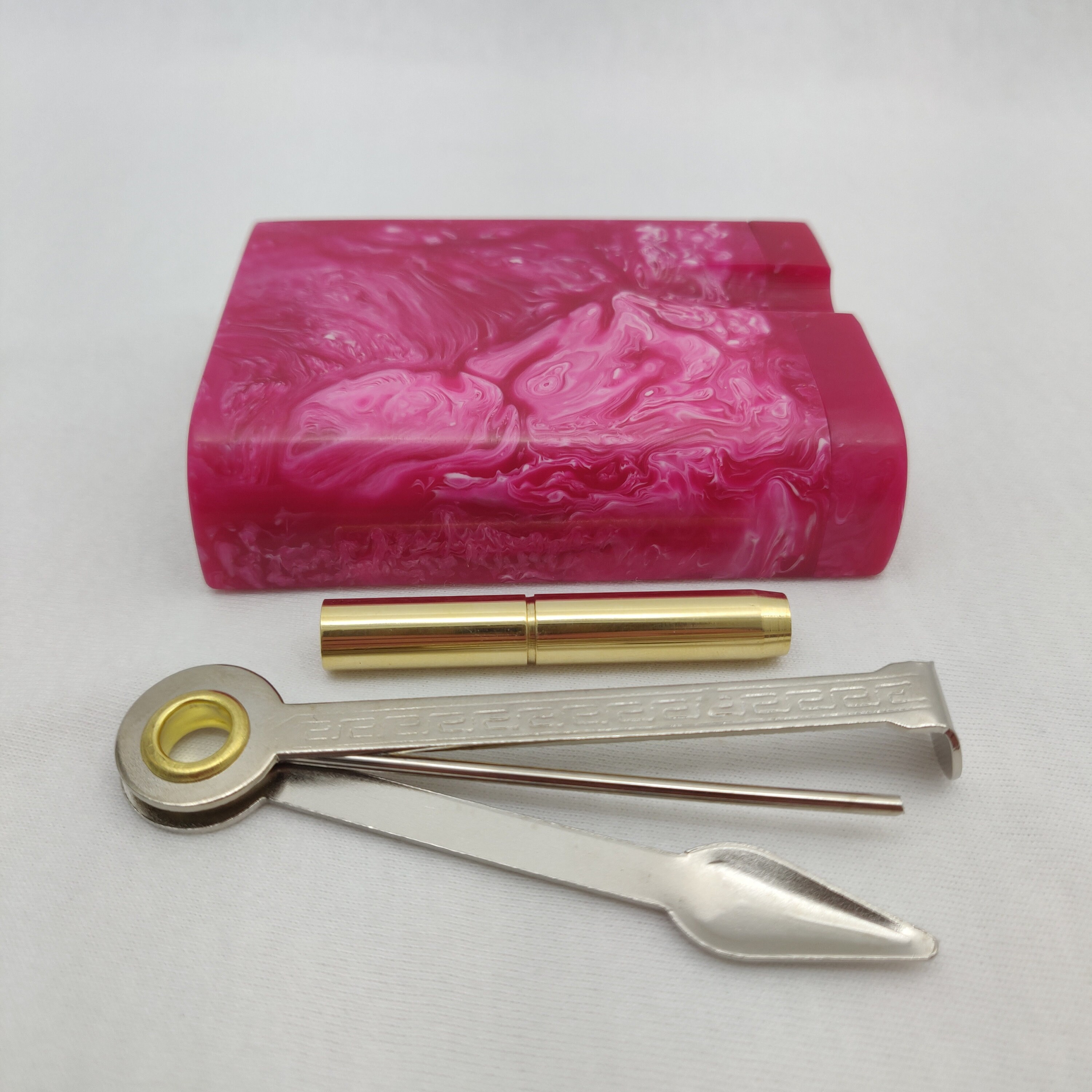 Acrylic Pink One Hitter Dugout Stash Box Magnetic Lid Brass - Etsy