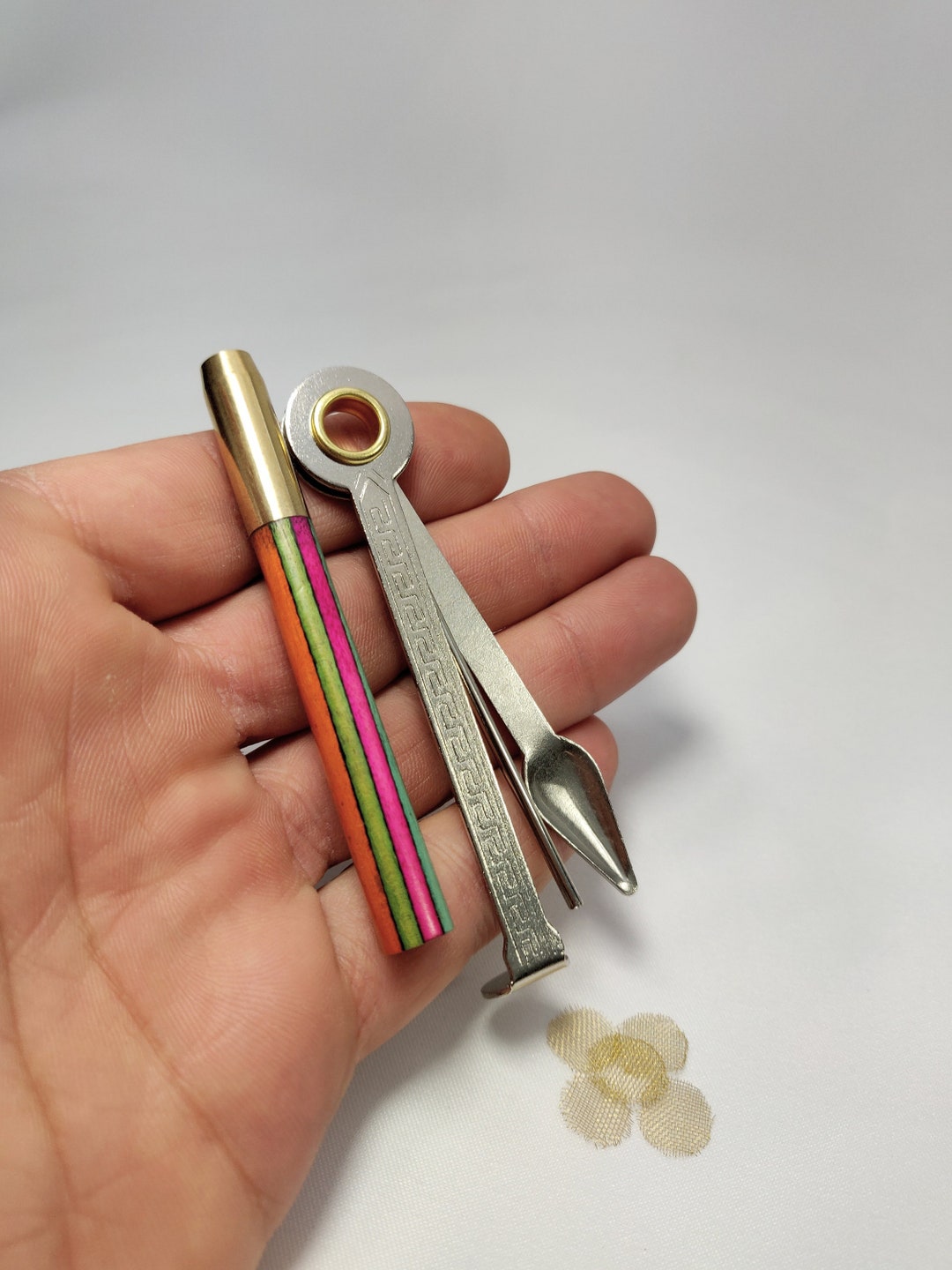 Rainbow and Brass One Hitter Bat, 3" Long One Hit Chillum Pipe With ...