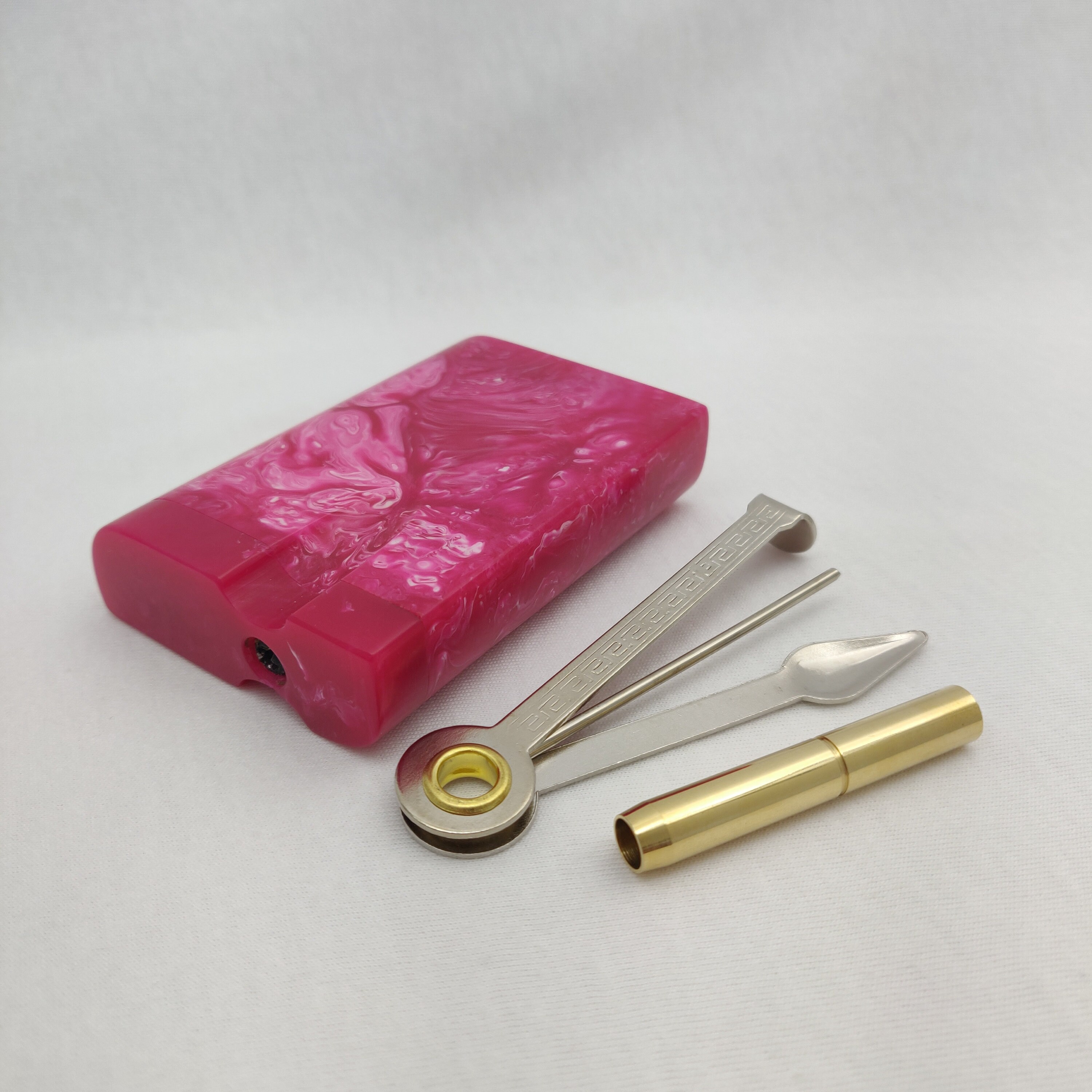 Acrylic Pink One Hitter Dugout Stash Box Magnetic Lid Brass - Etsy