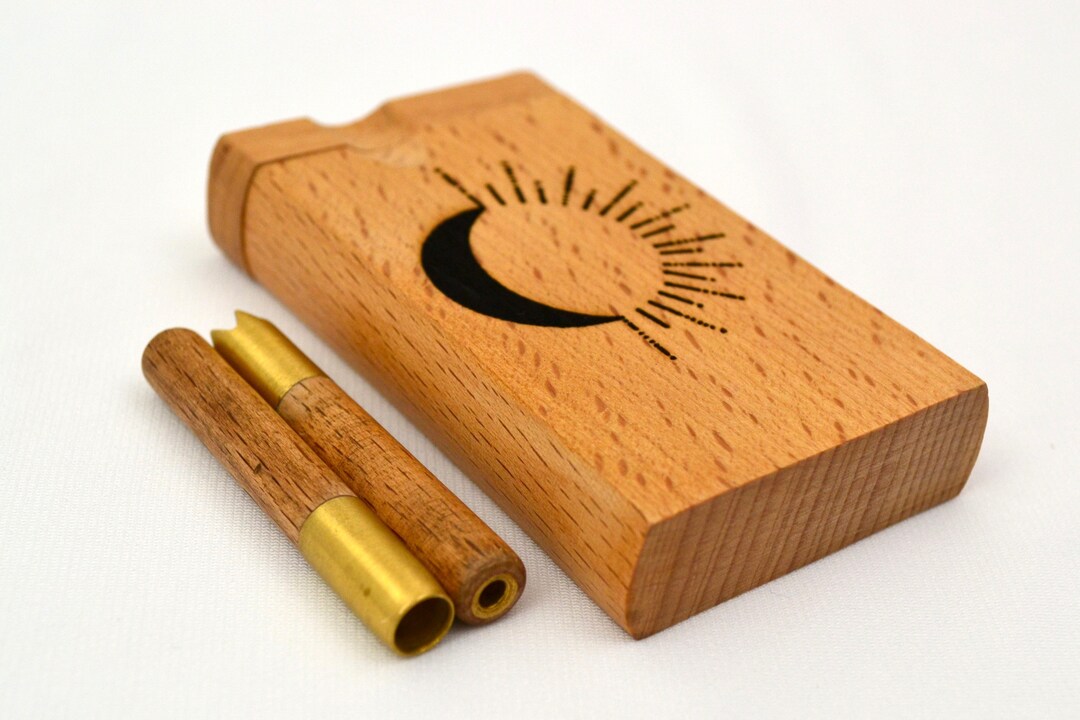 Beech Wood Moon and Sun Dugout Stash Box With (up to 2) Brass and Wood ...