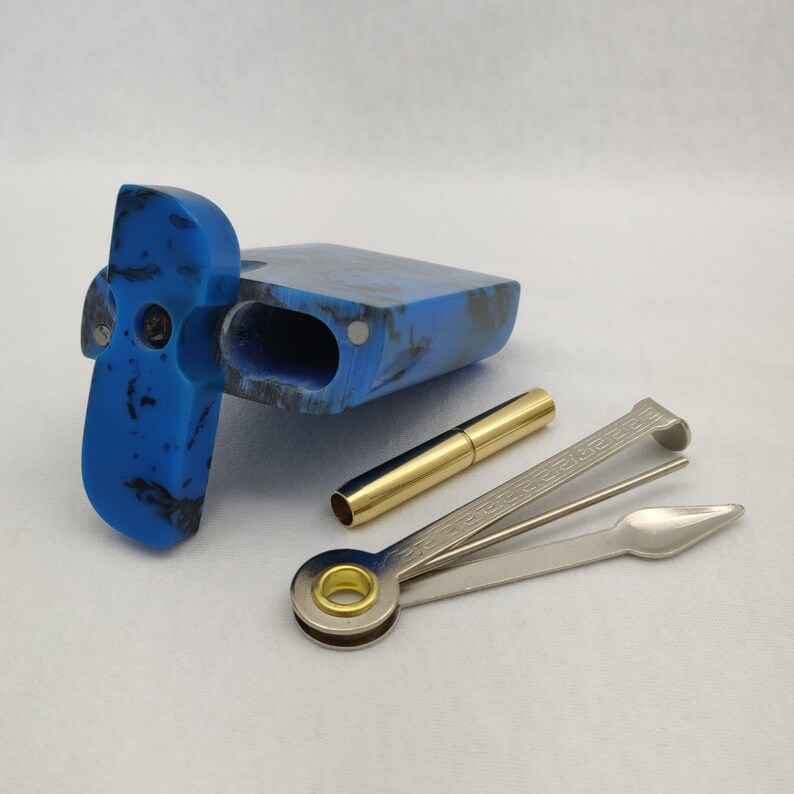 Acrylic Blue One Hitter Dugout Stash Box Magnetic Lid Brass - Etsy