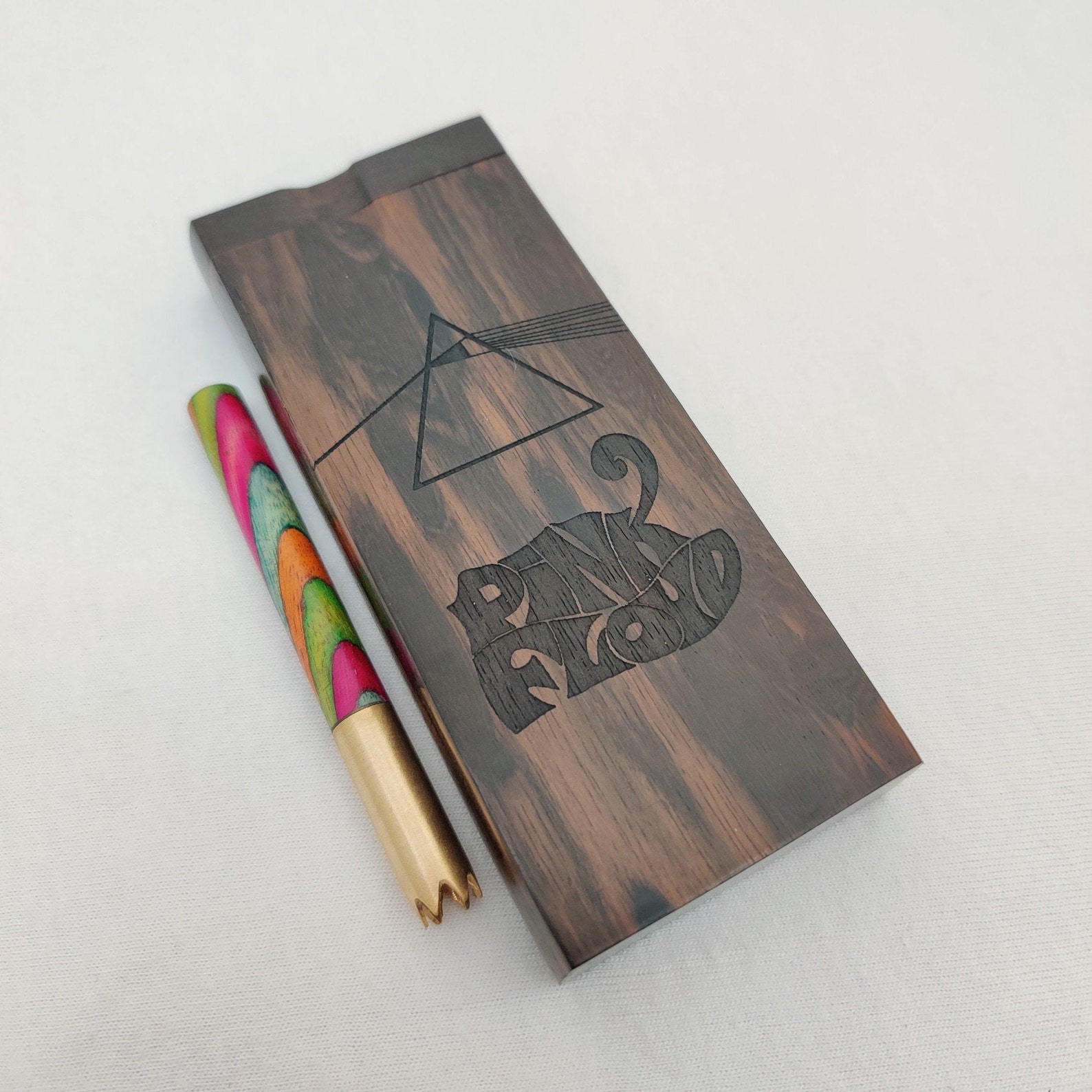Ebony Pink Floyd One Hitter Dugout Stash Box, Brass Bat W/ Ebony Wood ...