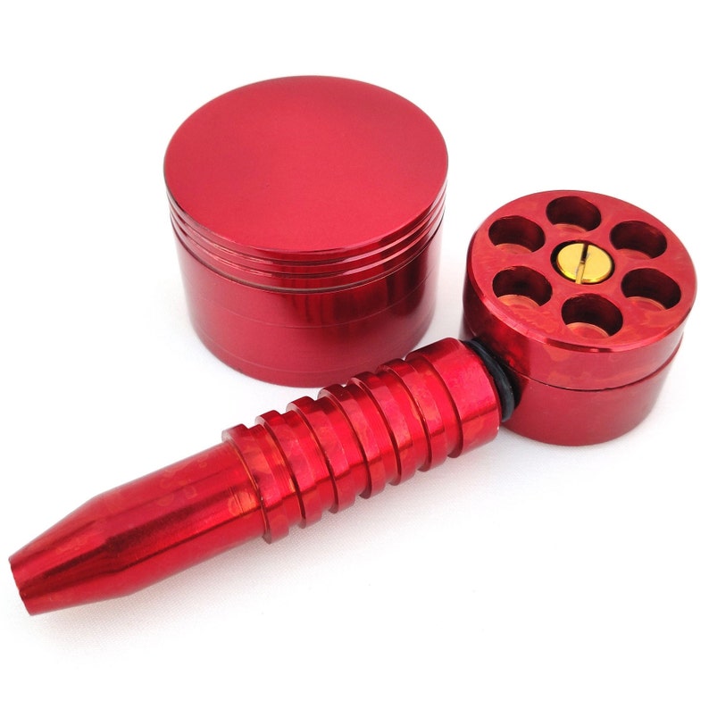 6 Bowl Red Smoking Pipe Set With Metal Grinder Dust Catcher - Etsy