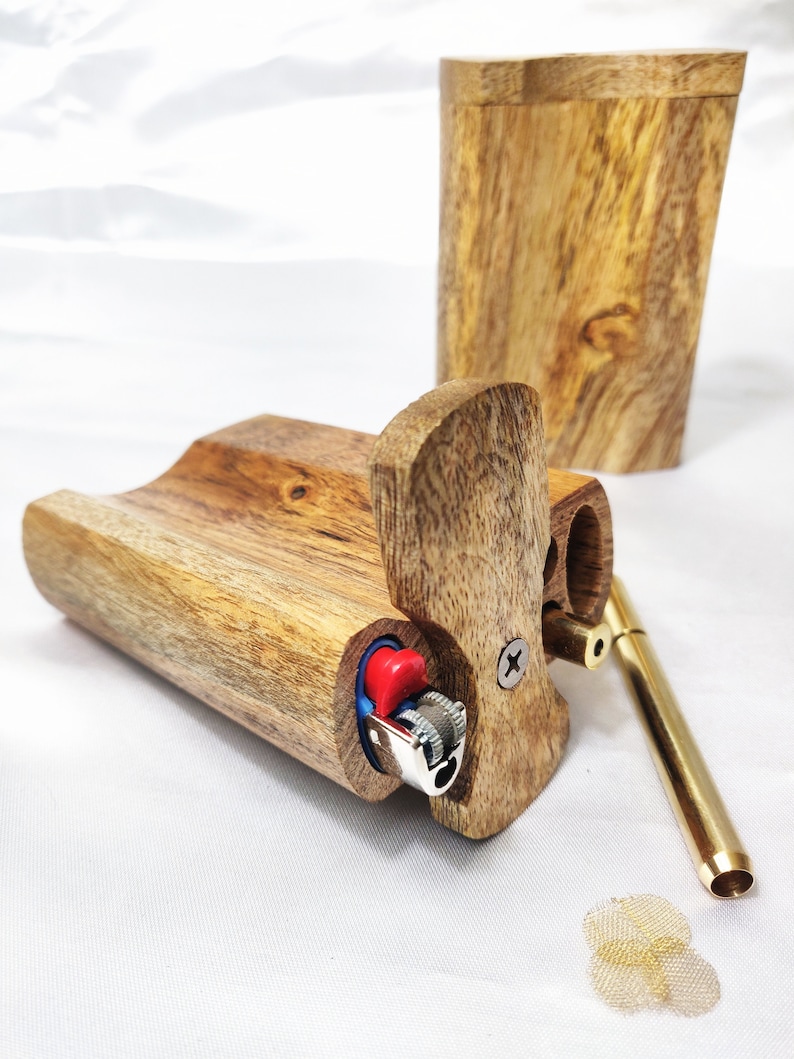 Handcrafted Mango Wood Dugout One Hitter, +2 Brass Bats, Mini Lighter ...