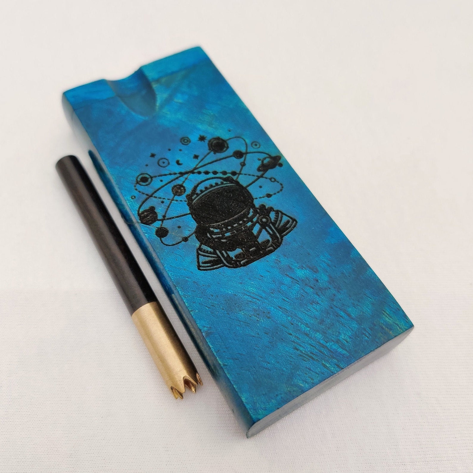 Astronaut Blue Mango Wood Dugout Stash Box Brass Bat W/ Ebony - Etsy